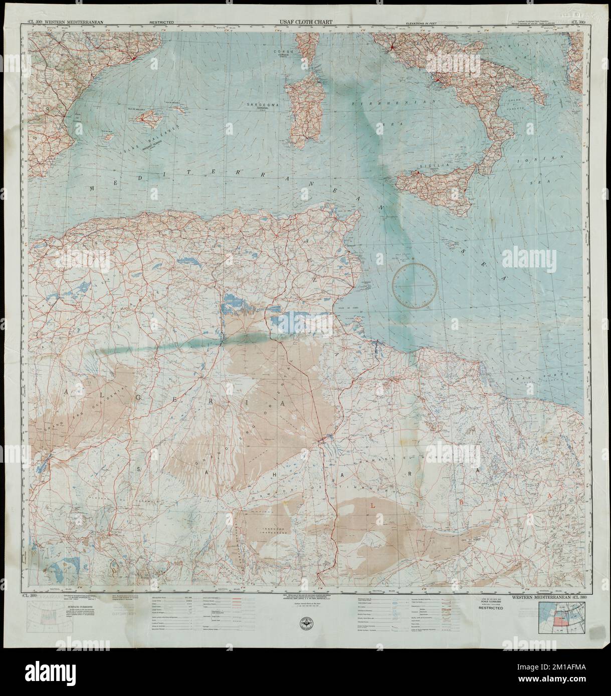 USAF carte toile, Méditerranée occidentale , Afrique, Nord, cartes ...