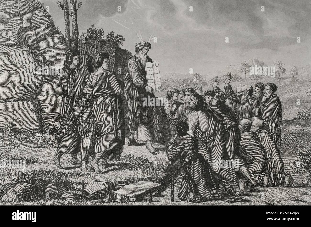 Ancien Testament. Exode. Moïse en descendant du Mont Sinaï avec les ...