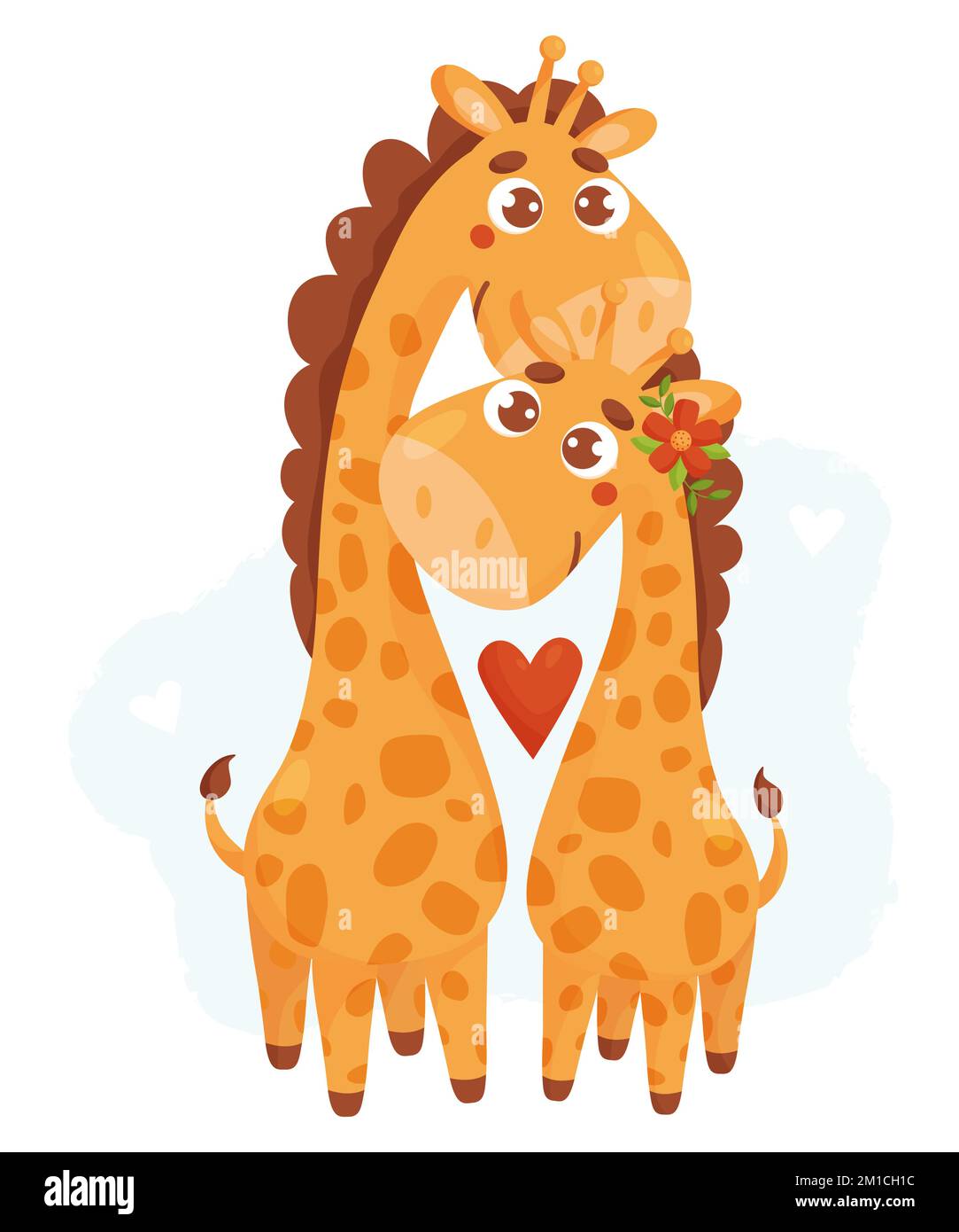 Paire de girafes amoureux. Personnages animaux mignons avec coeur dans ...