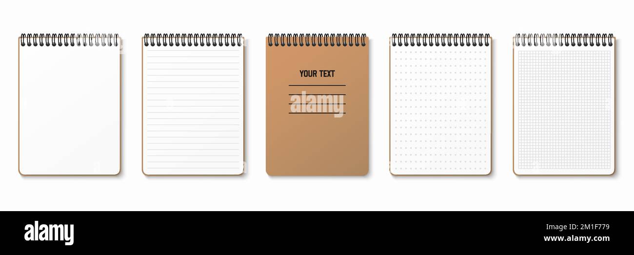 Bloc-notes réaliste. Draps à lignes, quadrillés et en pointillés ...