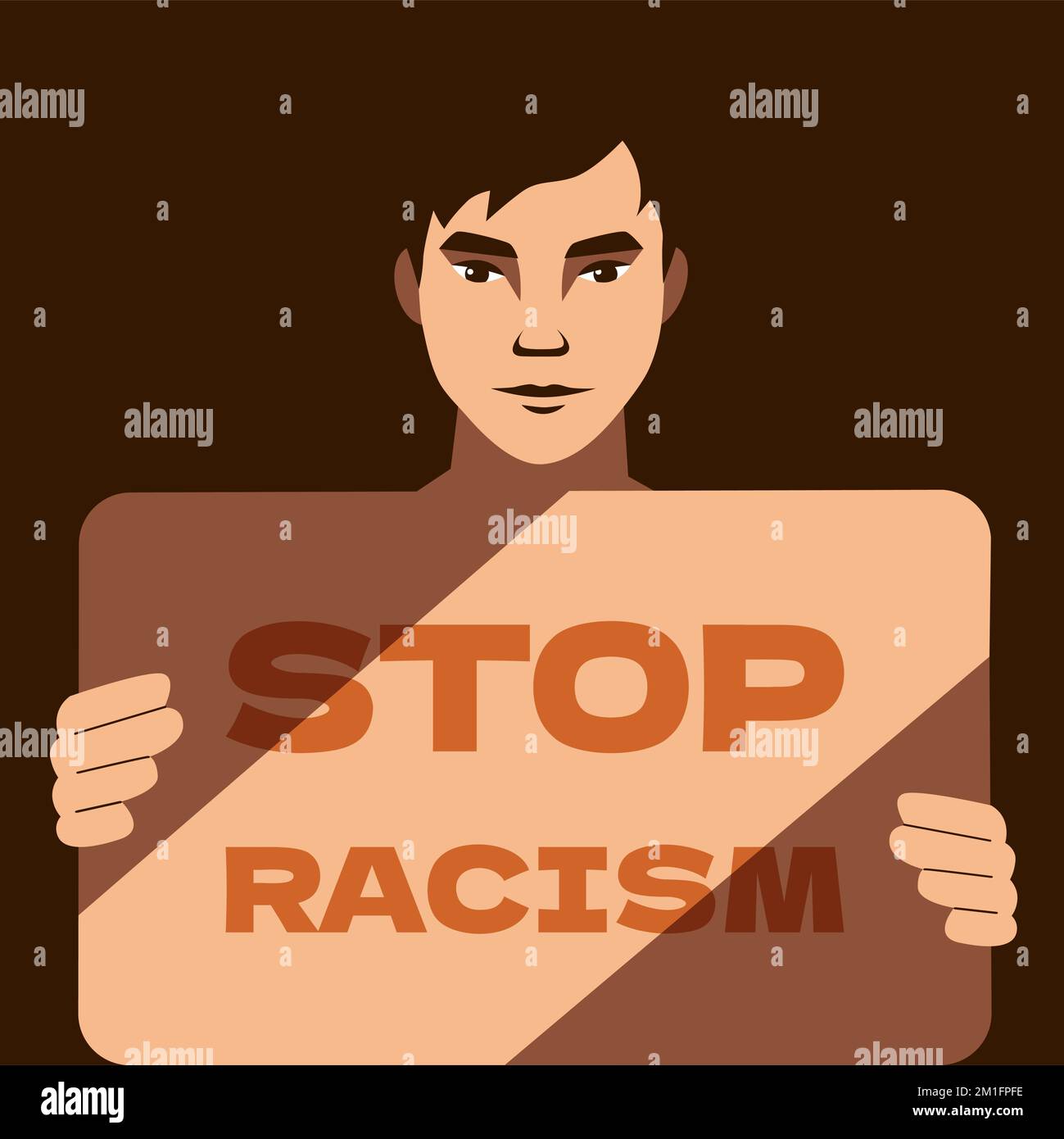 Un homme asiatique proteste contre le racisme. Guy avec l'affiche de ...