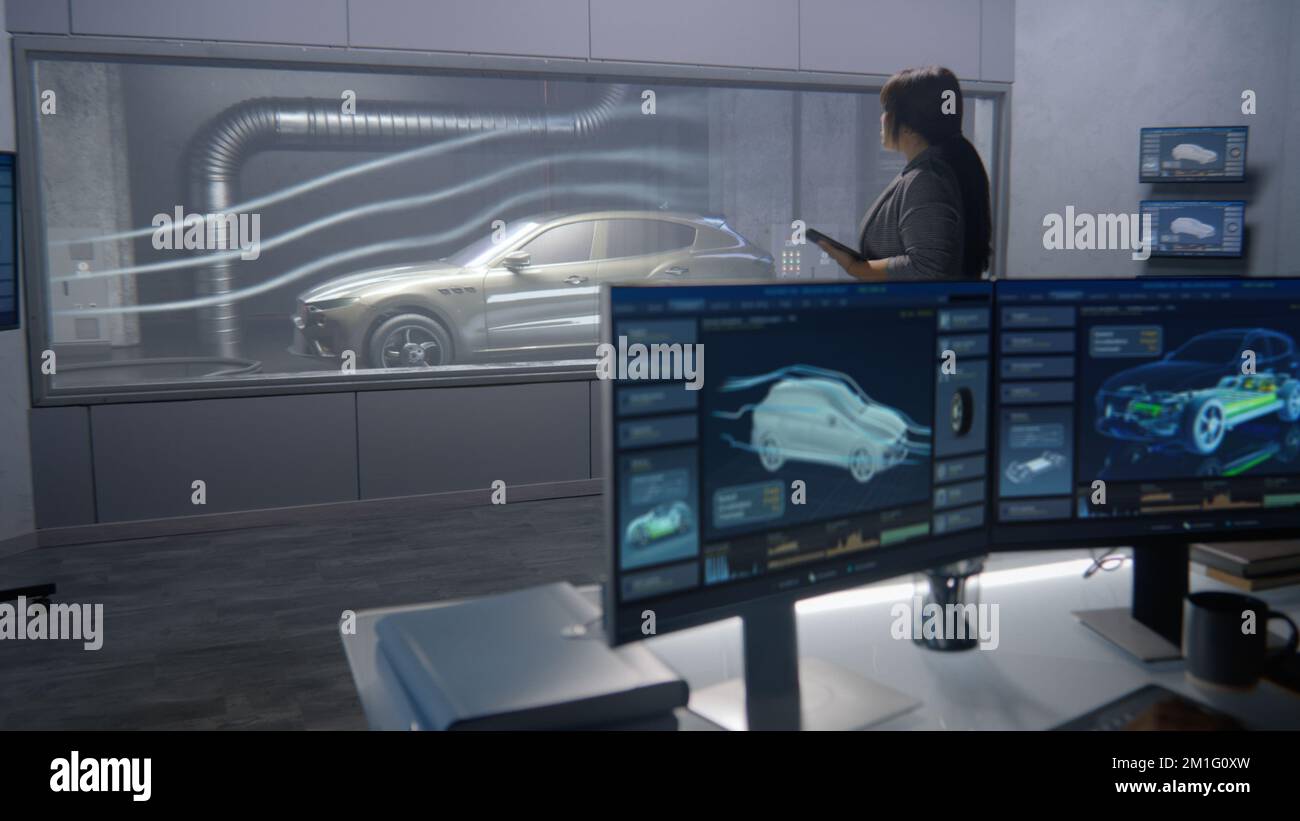 Ingénieurs de conception automobile dans un laboratoire qui testent l ...