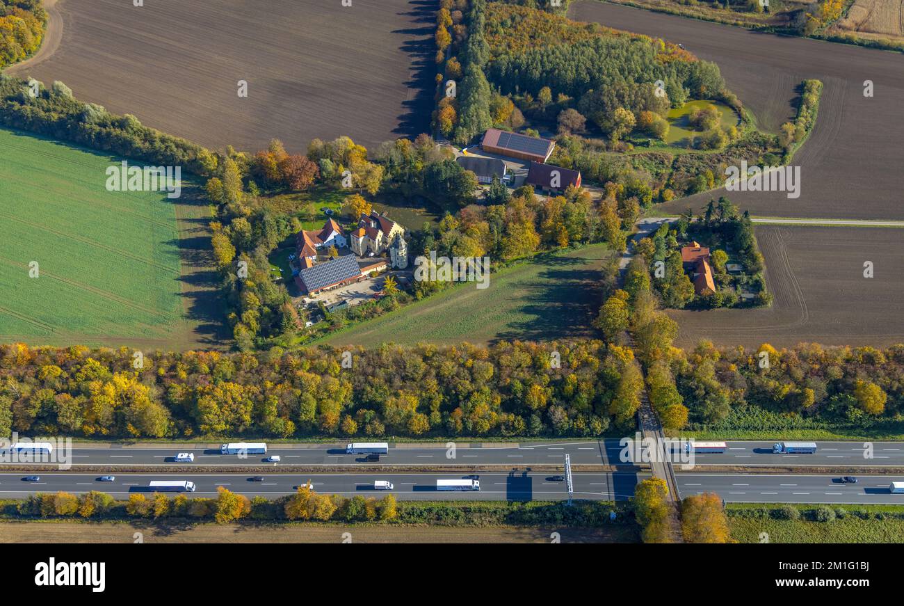 Vue aérienne, maison Reck à Lerche sur l'autoroute A1 dans le quartier ...
