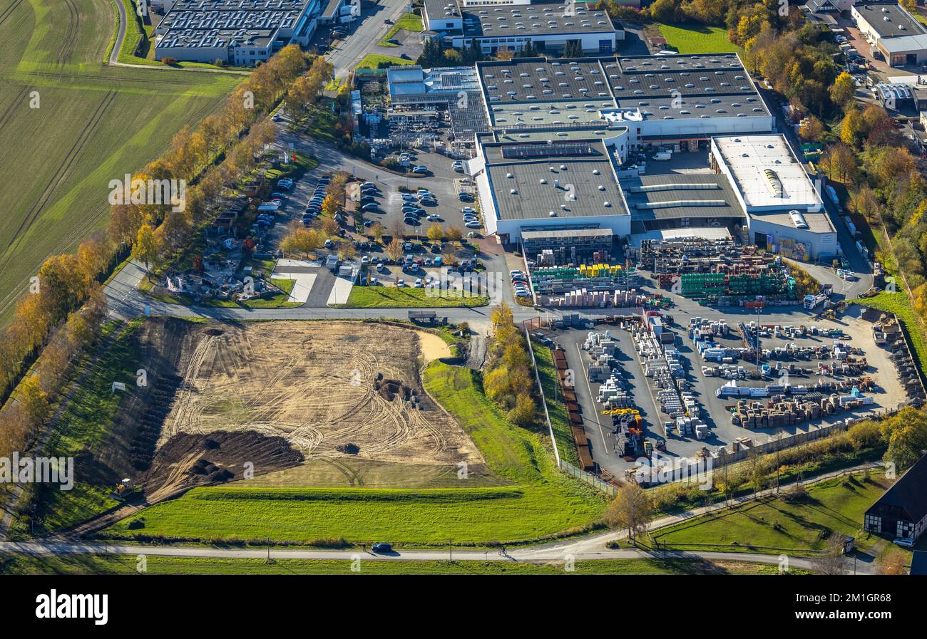 Vue aérienne, zone commerciale Enste avec zone de construction dans le ...