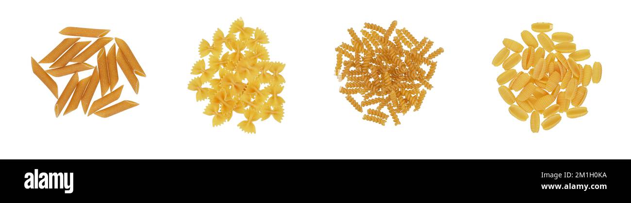 Différents types de pâtes sur un fond blanc isolé Photo Stock - Alamy