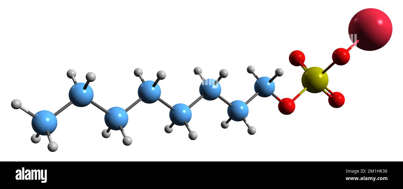 3D image de la formule squelettique du sulfate d'octyl de sodium ...