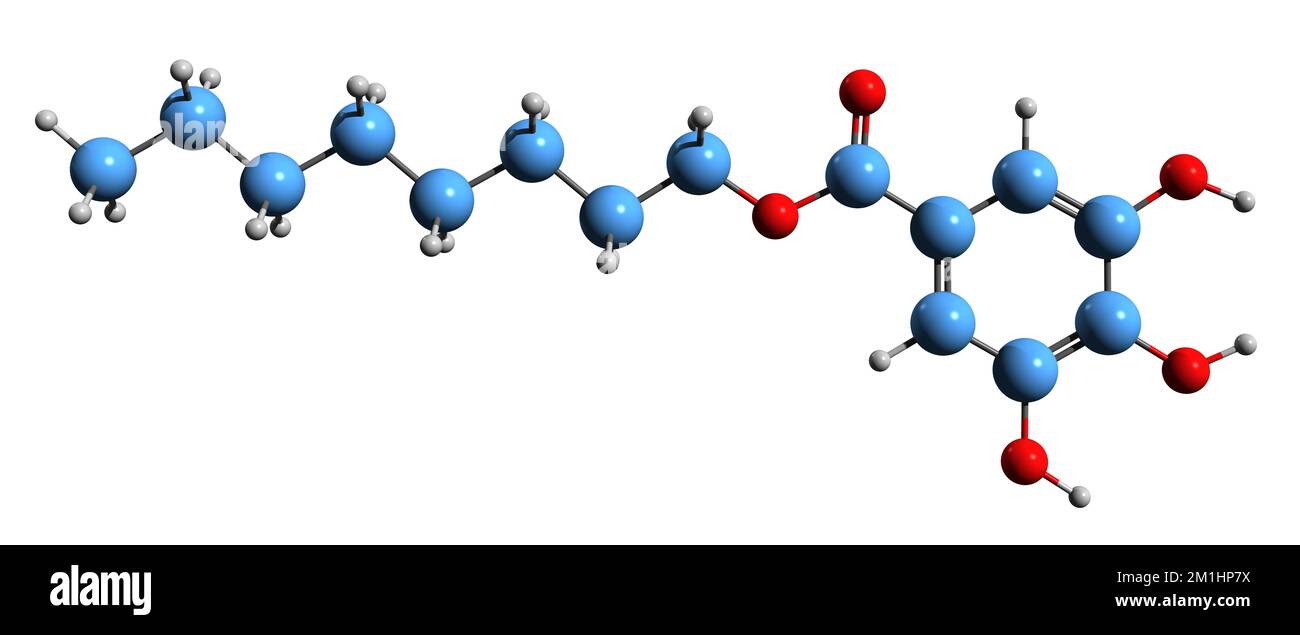 3D image de la formule squelettique du gallate d'octyle - structure ...