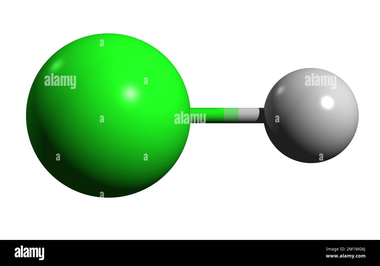 3D image de la formule squelettique de l'acide chlorhydrique ...