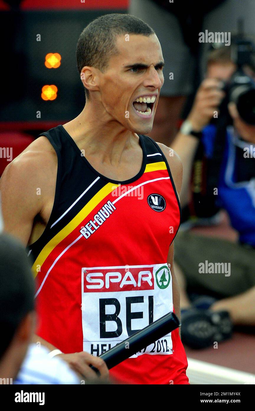 20120701 - HELSINKI, BELGIQUE : l'athlète belge Kevin Borlee réagit en ...