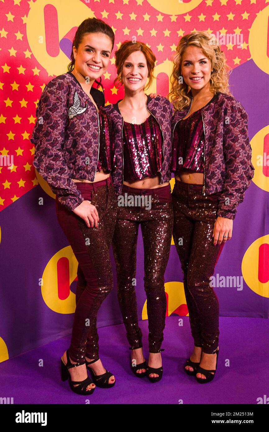 Marthe de Pillecyn de K3, Hanne Verbruggen de K3 et Klaasje Meijer de K3 photographiés lors du ...