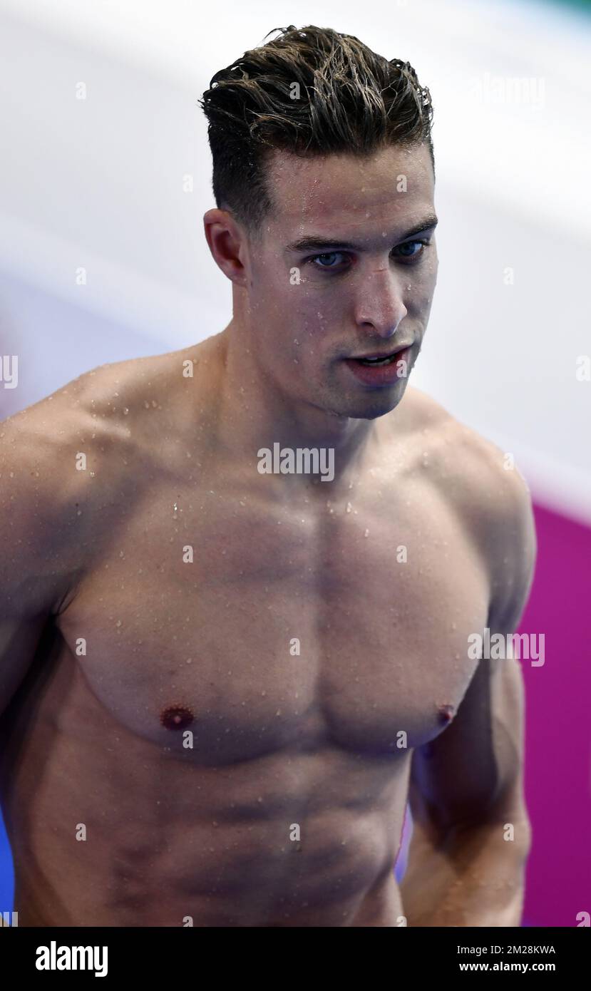 Le nageur belge Pieter Timmers réagit après les épreuves du freestyle ...