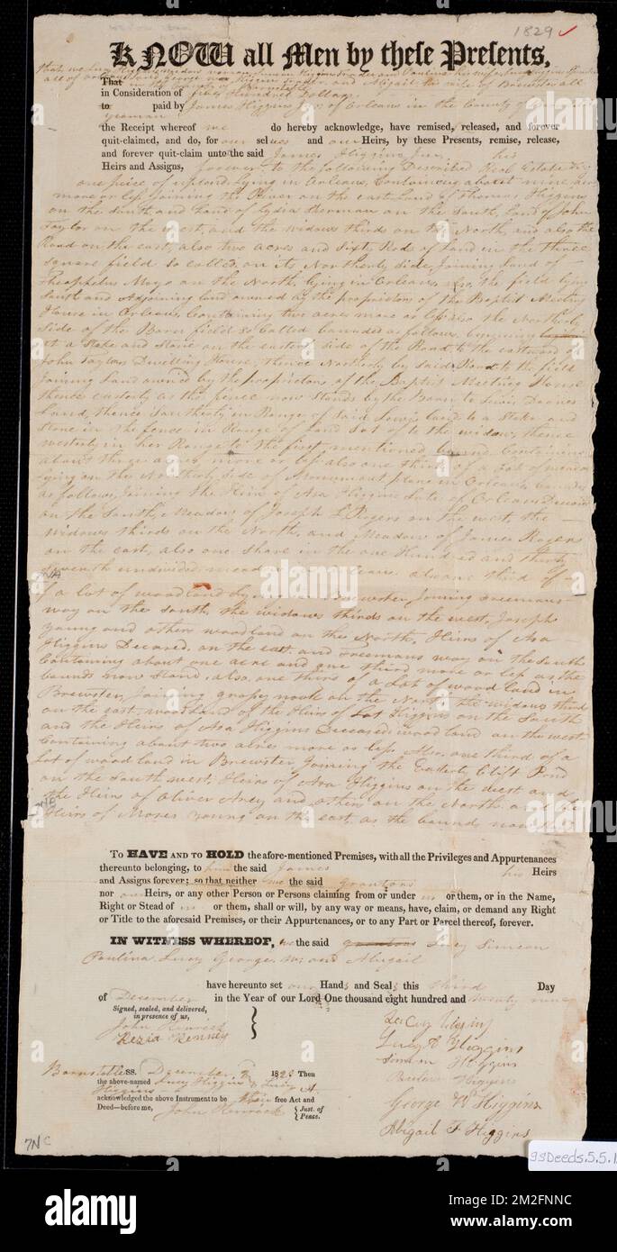 Acte de propriété à Orléans vendu à James Higgins Jr. D'Orléans par ...