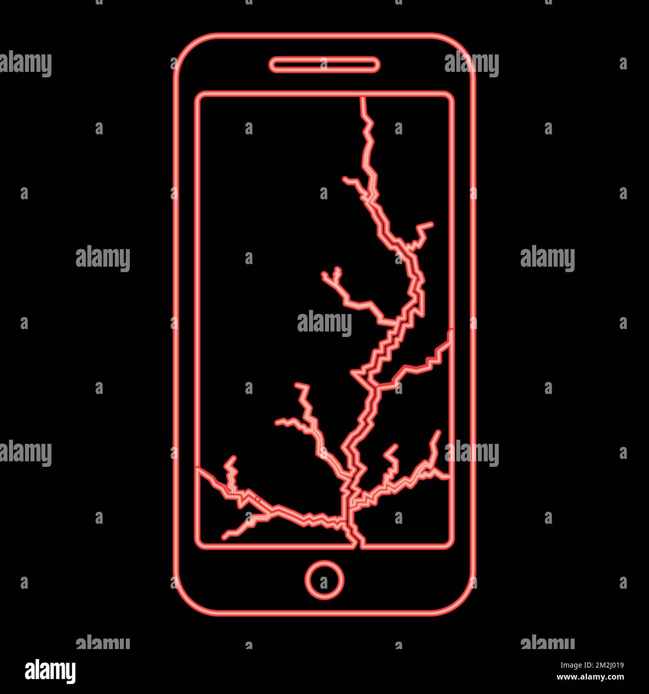 Neon smartphone avec fissure sur l'écran cassé téléphone mobile moderne ...