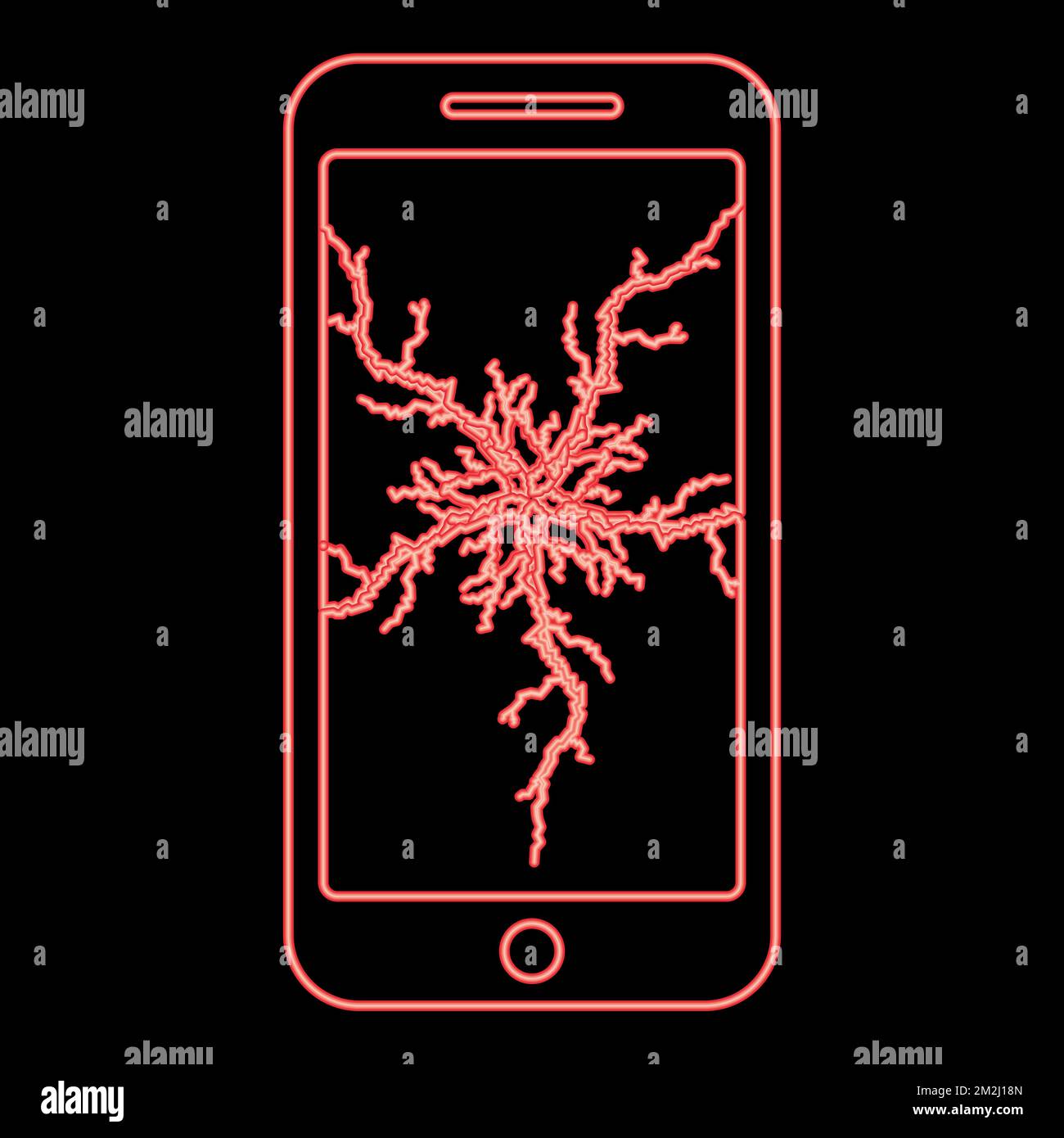 Neon smartphone avec fissure sur l'écran cassé téléphone mobile moderne ...