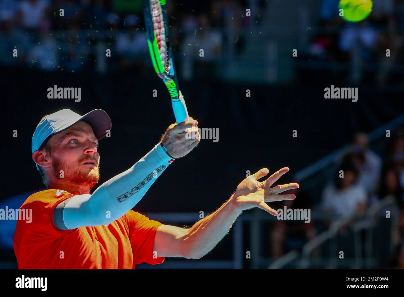 David Goffin (ATP 22) photographié lors d'un match de tennis entre le ...