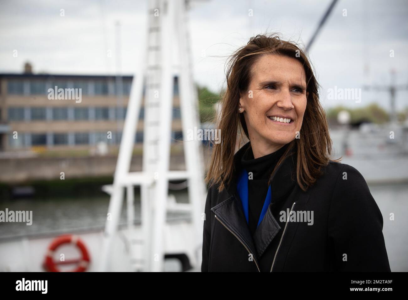 La ministre du Budget Sophie Wilmes photographiée lors de la révélation du nom du nouveau navire ...