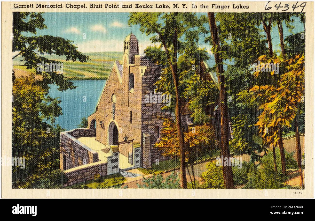 Garrett Memorial Chapel, Bluff point et Keuka Lake, N. Y. dans les lacs ...