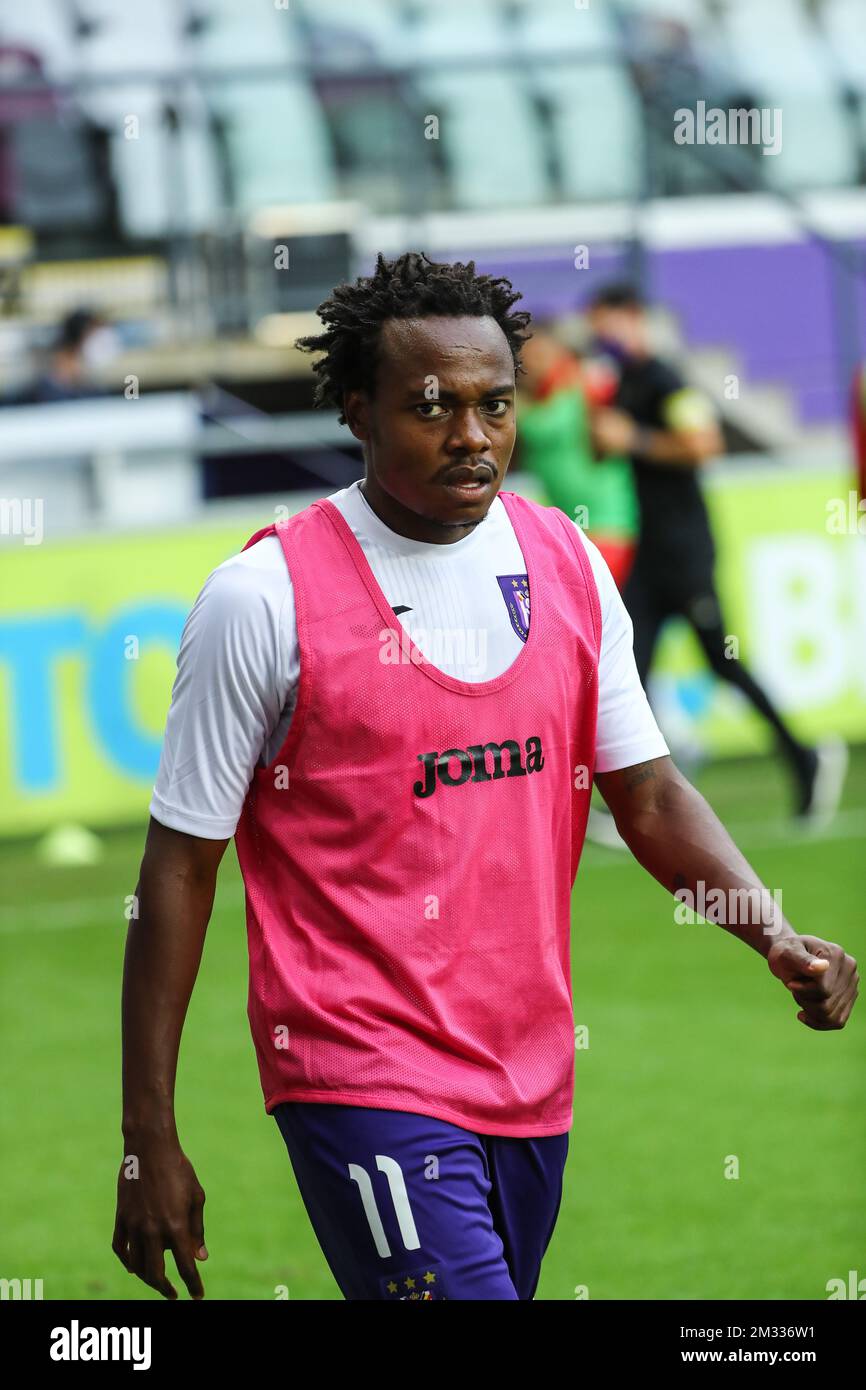 Percy Tau d'Anderlecht photographié lors de l'échauffement lors d'un ...