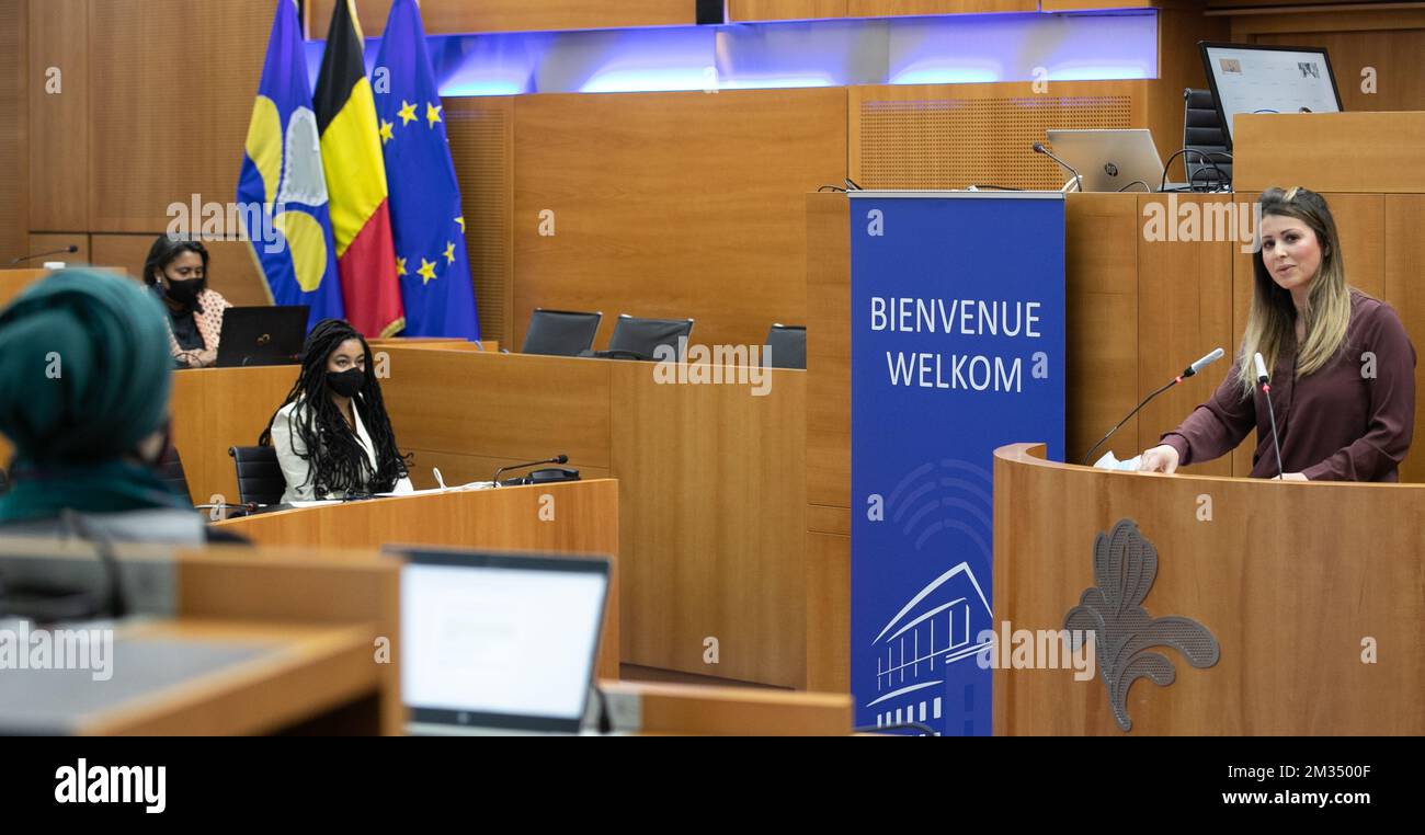 Le Secrétaire d'Etat de la région de Bruxelles Nawal Ben Hamou prononce ...