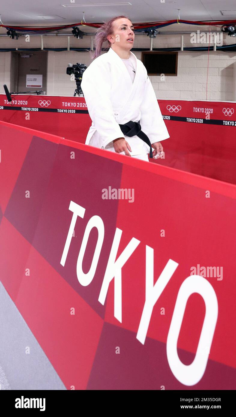 La judoka belge Charline Van Snick réagit après le premier match du ...