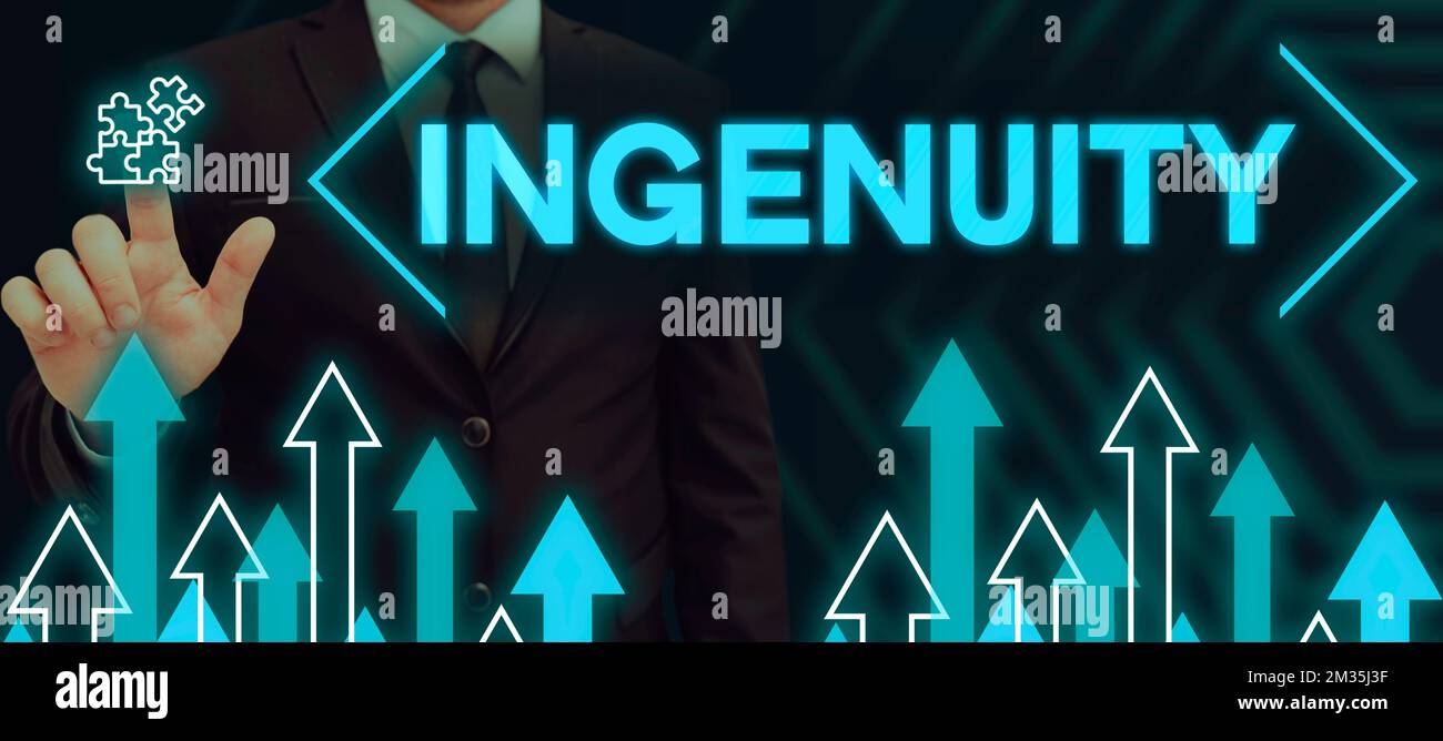 Panneau écrit à la main Ingenuity. Mot écrit sur la qualité d'être ...