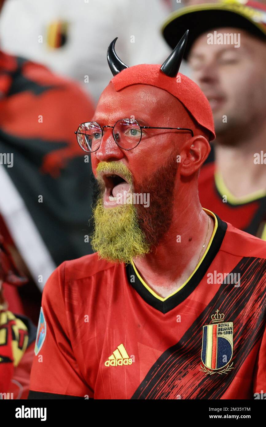 Les supporters belges photographiés lors d'un match de football entre l ...