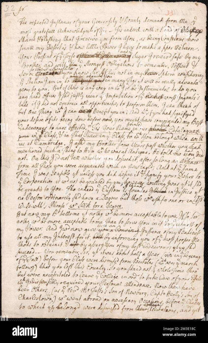 Lettre de Nathan Prince, Cambridge, à Thomas Turner, Antigua, 1746 10 ...