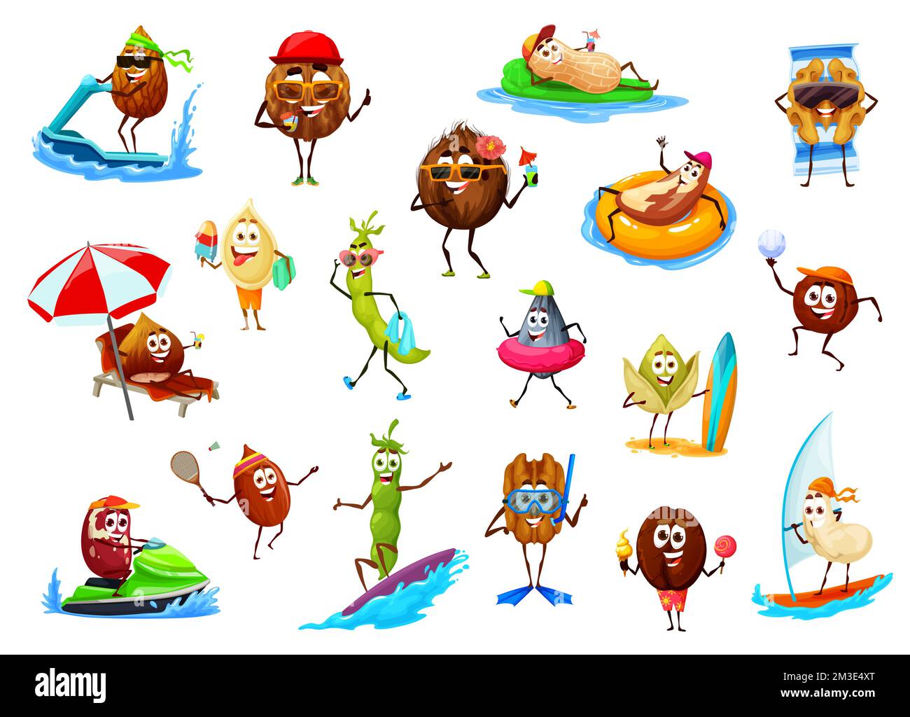 Des noix et des haricots de dessin animé pendant les vacances d'été ...
