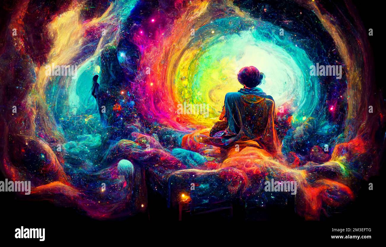 Représentation psychédélique de la contemplation de la conscience et de ...