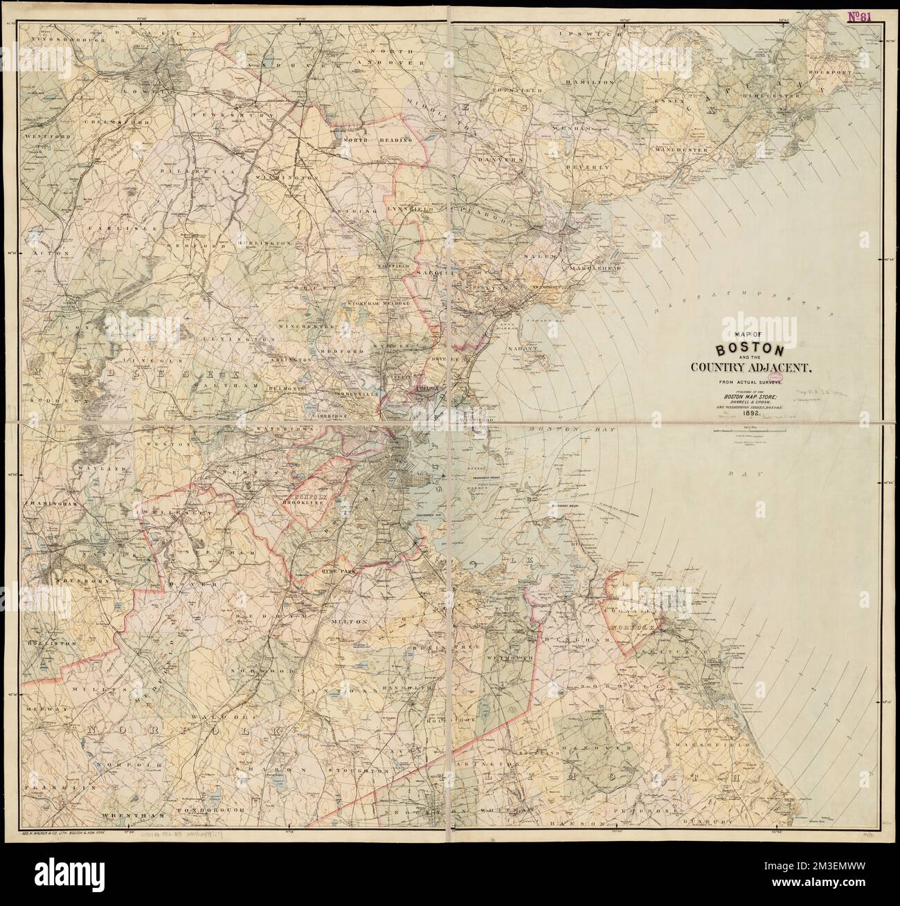 Carte de Boston et du pays adjacent aux relevés réels , Boston Mass ...