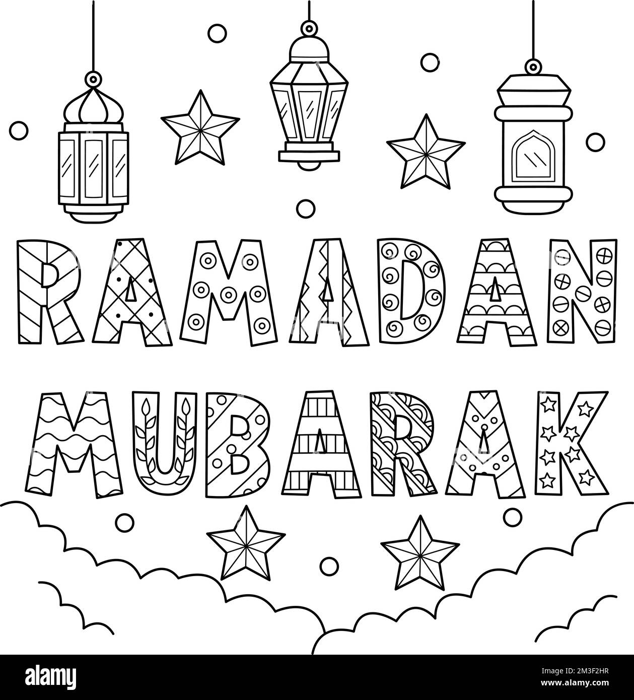Page de coloriage de Ramadan Mubarak pour les enfants Image Vectorielle ...