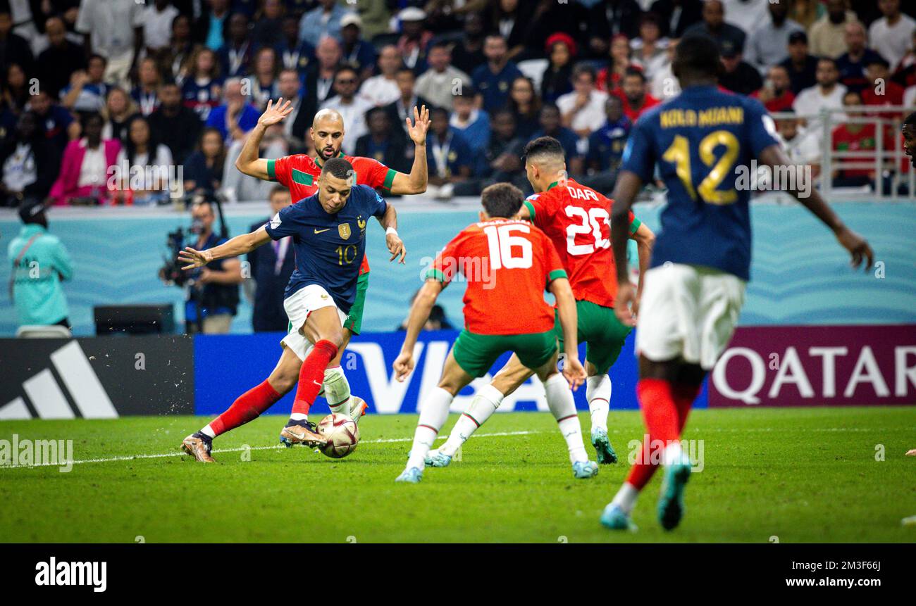 Doha, Qatar. 14th décembre 2022. Kylian Mbappe (FRA), Sofyan Amrabate ...