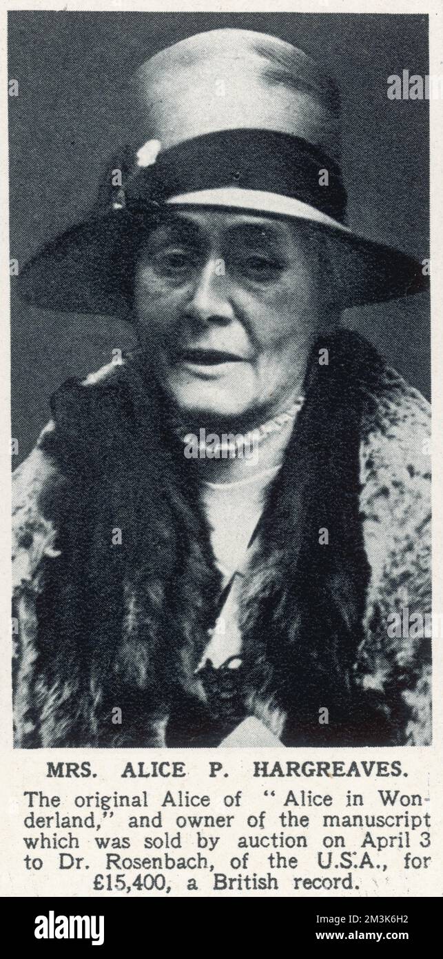 ALICE PLEASANCE HARGREAVES (née Liddell) qui était, du moins en partie ...