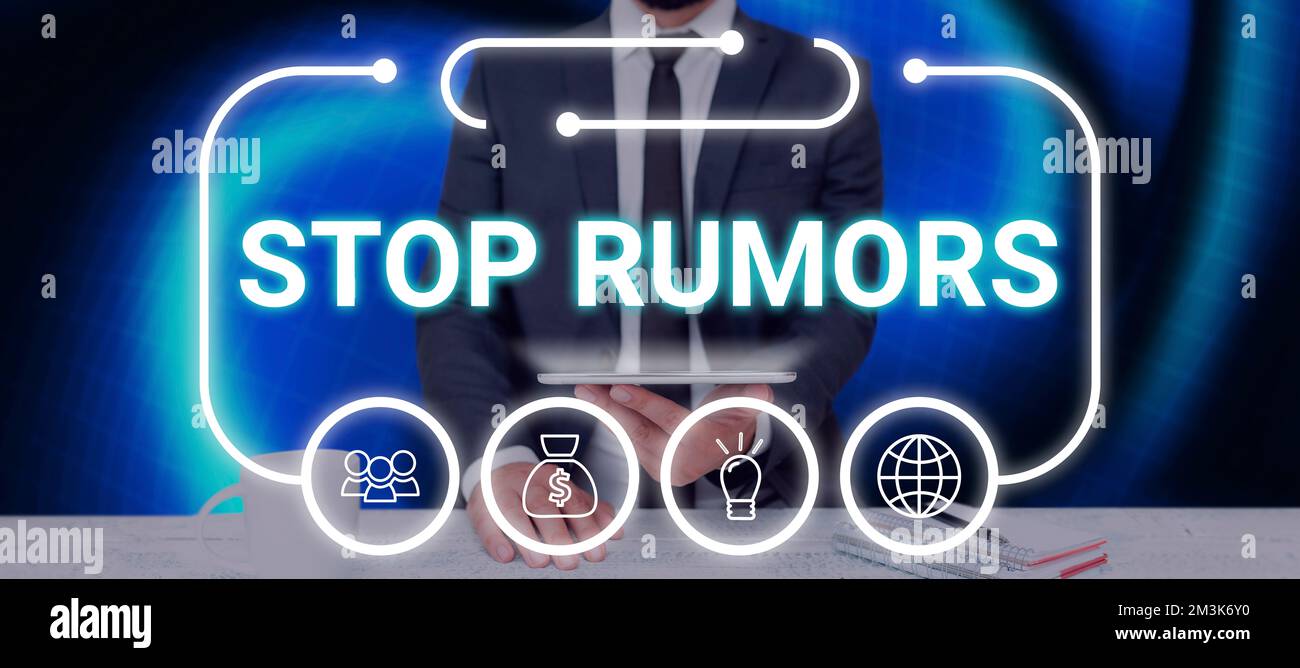 Écriture affichage de texte Arrêter les rumeurs. La vue d'ensemble des ...