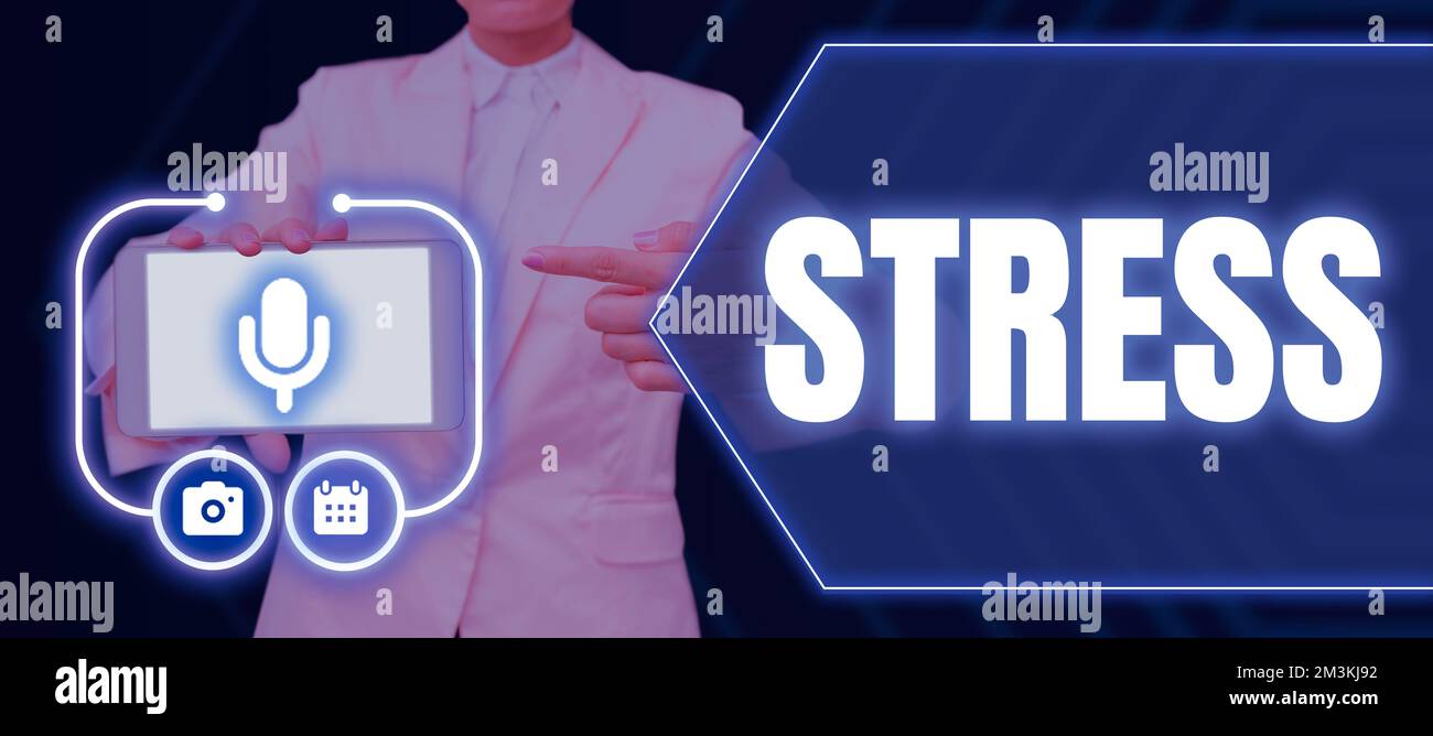 Signe d'écriture de la main stress. Mot écrit sur un facteur physique ... Signe d'écriture de la main stress. Mot écrit sur un facteur physique ...