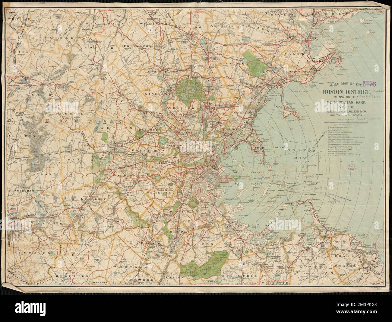 Carte routière du District de Boston, montrant le système de parc ...