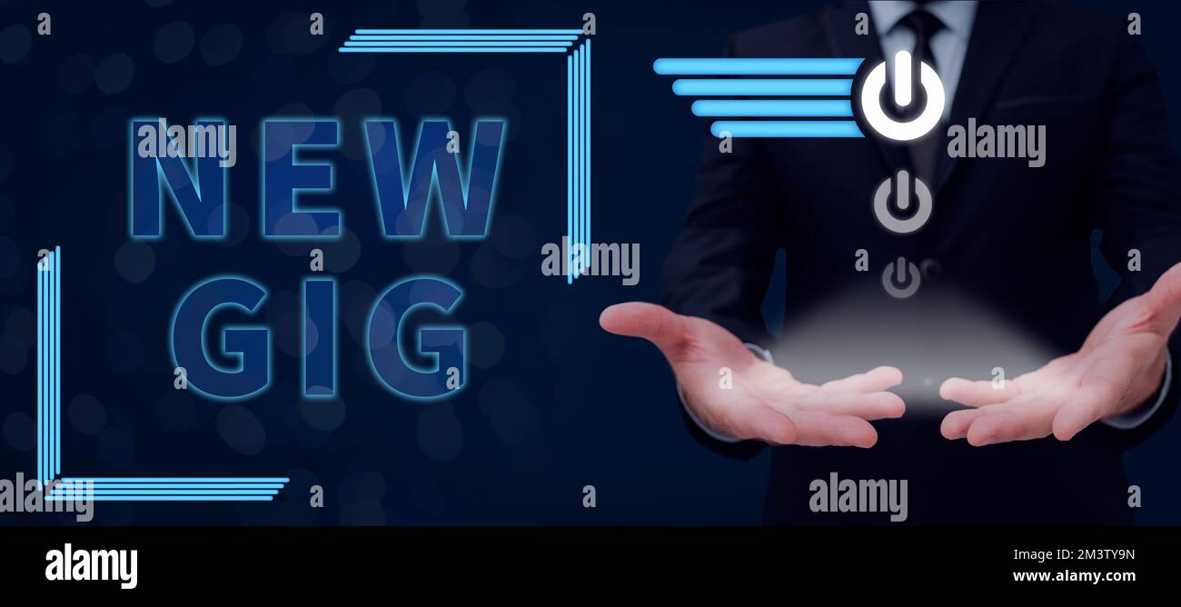 Légende de texte présentant New Gig. Concept signifiant capable d ...