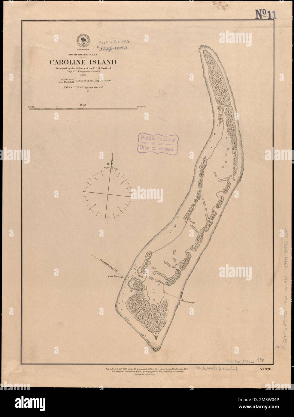 South Pacific Ocean, Caroline Island , Caroline Atoll Kiribati, cartes ...