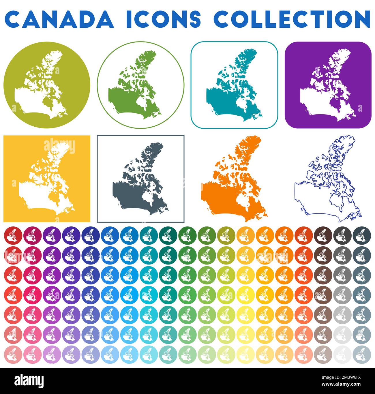 Collection d'icônes du Canada. Icônes de carte branchées colorées et ...