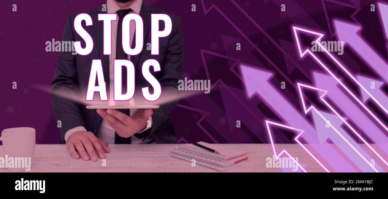 Affichage conceptuel Stop Ads. Programme de vitrine d'affaires qui ...