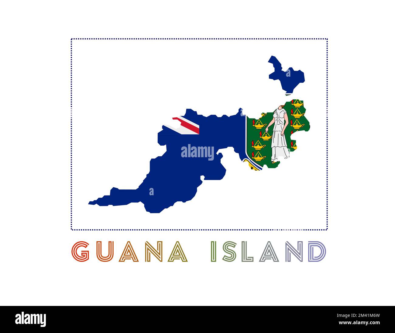 Logo Guana Island. Carte de l'île de Guana avec nom et drapeau ...