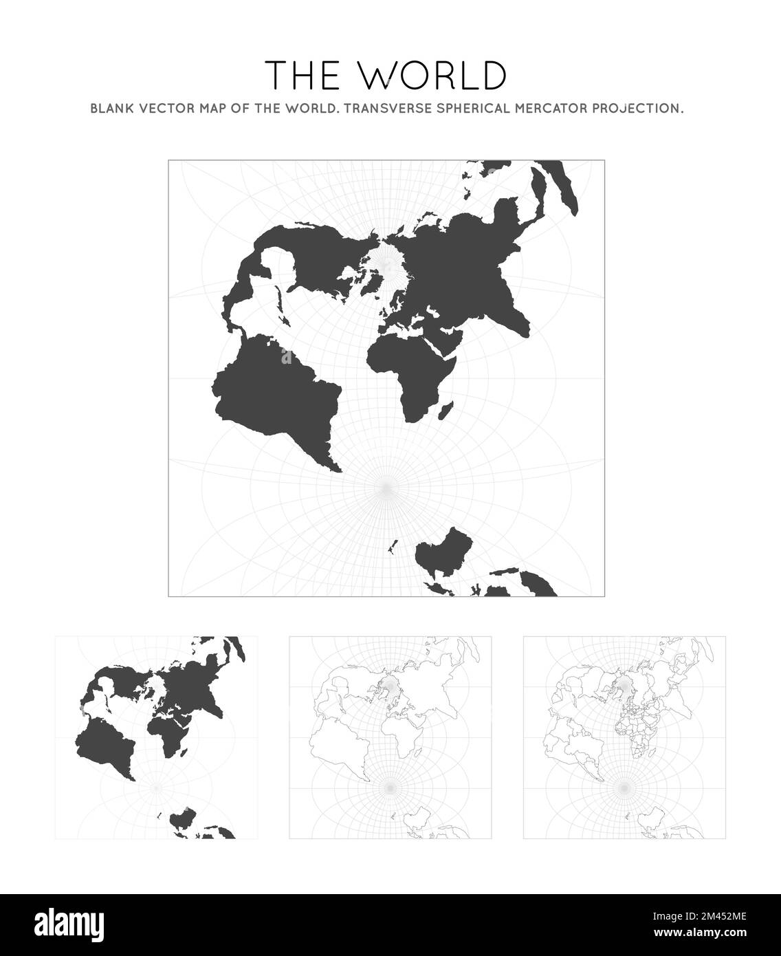 Carte du monde. Projection Mercator sphérique transversale. Globe avec ...