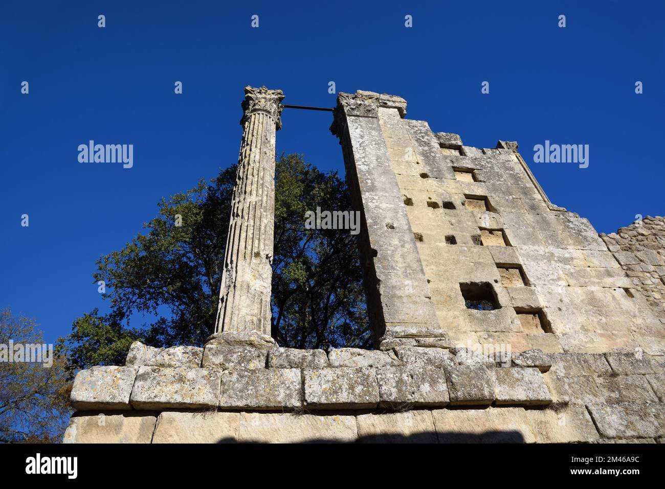 Temple romain de Château-Bas et colonne classique à flutes (construite ...