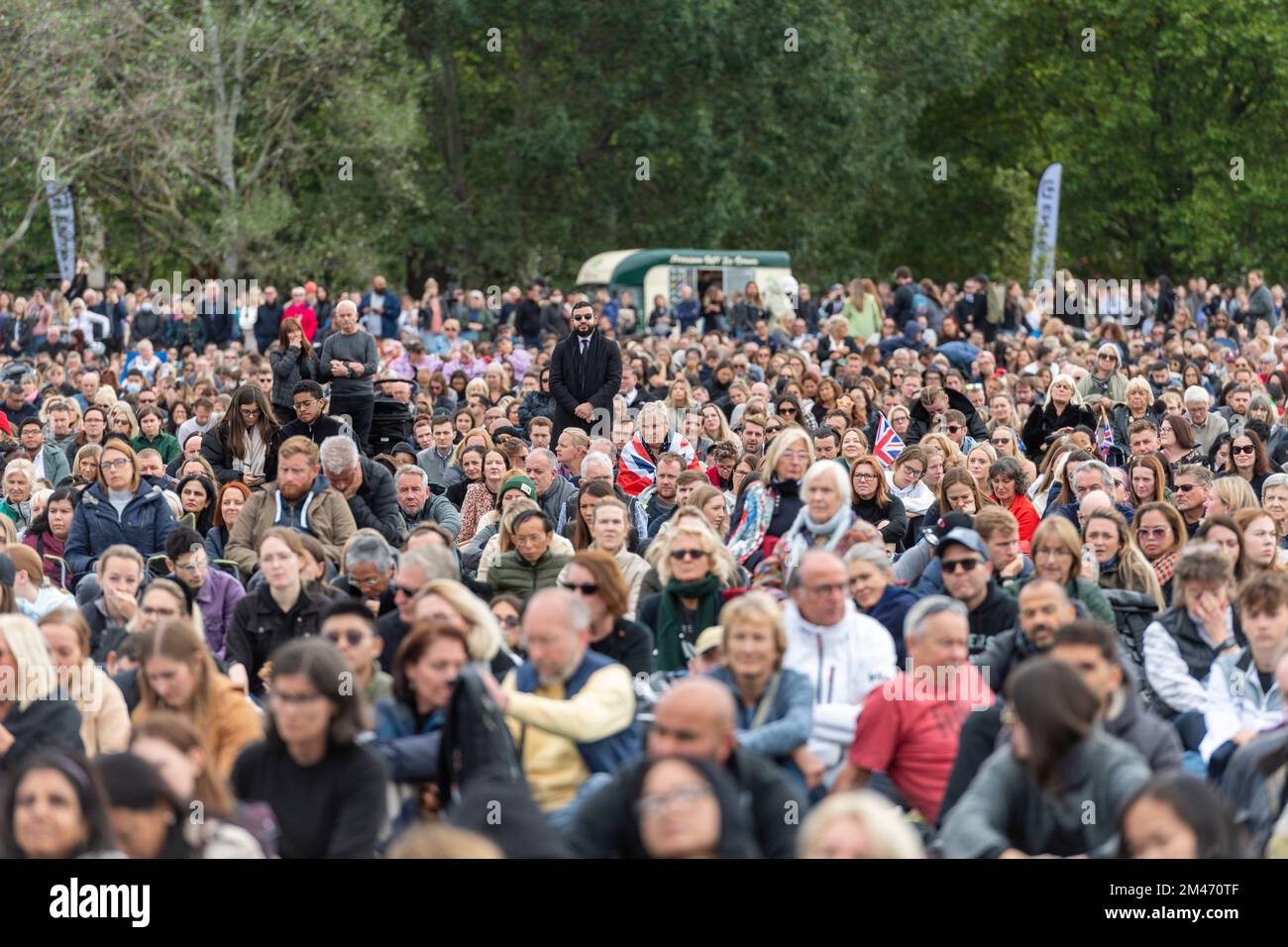 Une grande foule se mêle à Hyde Park en regardant la diffusion en ...