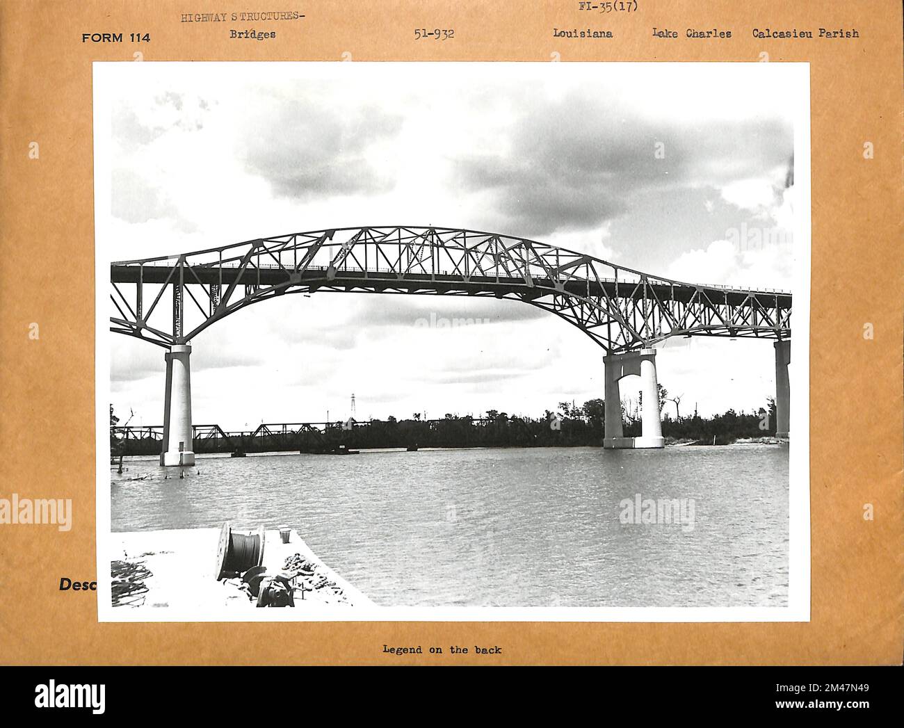 Pont de Calcasieu River, Lake Charles, Louisiane, on US 90. Légende ...
