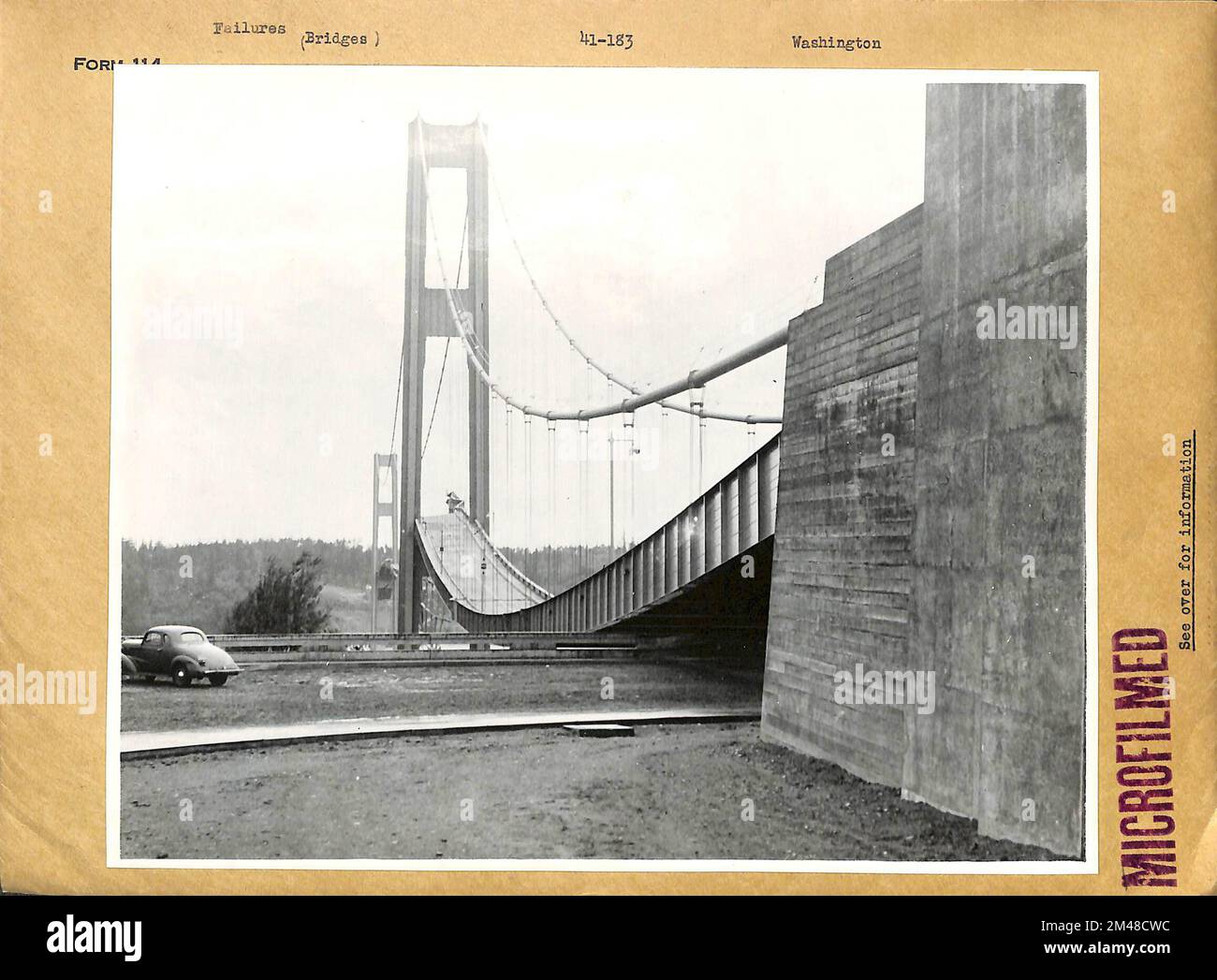 Pont de Tacoma Narrows, affaissement/déchu, Washington. Légende ...