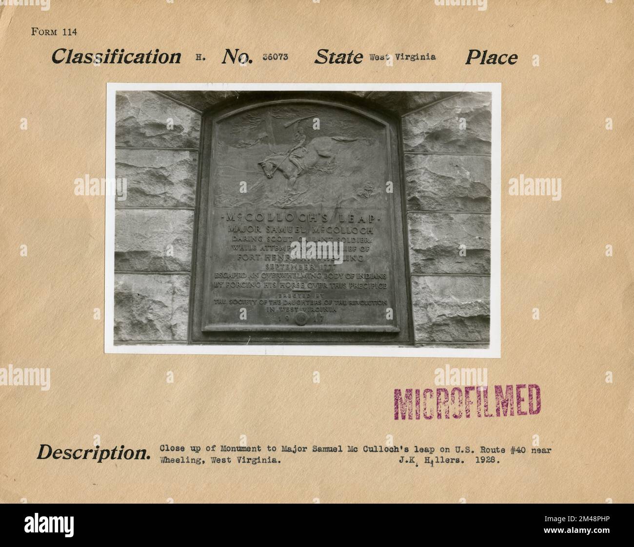 Gros plan sur le monument au Leap du major Samuel McCulloch sur les ...