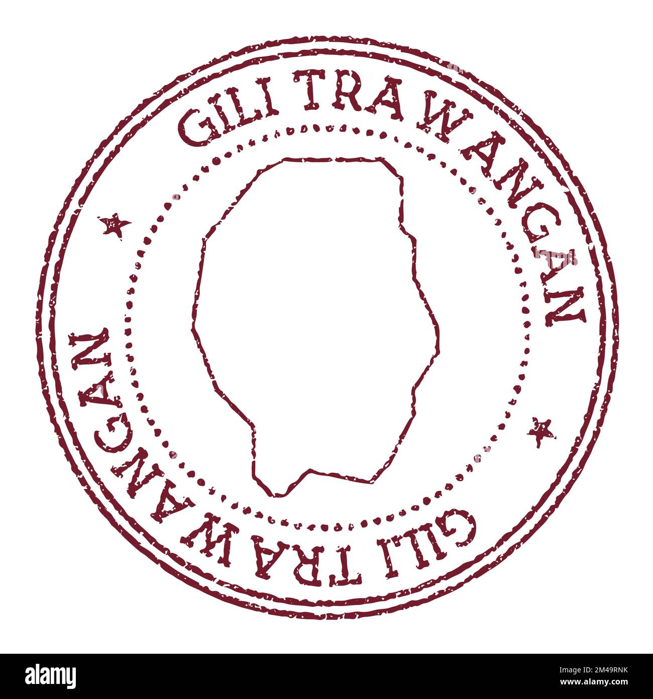 Timbre rond en caoutchouc Gili Trawangan avec carte de l'île. Timbre ...