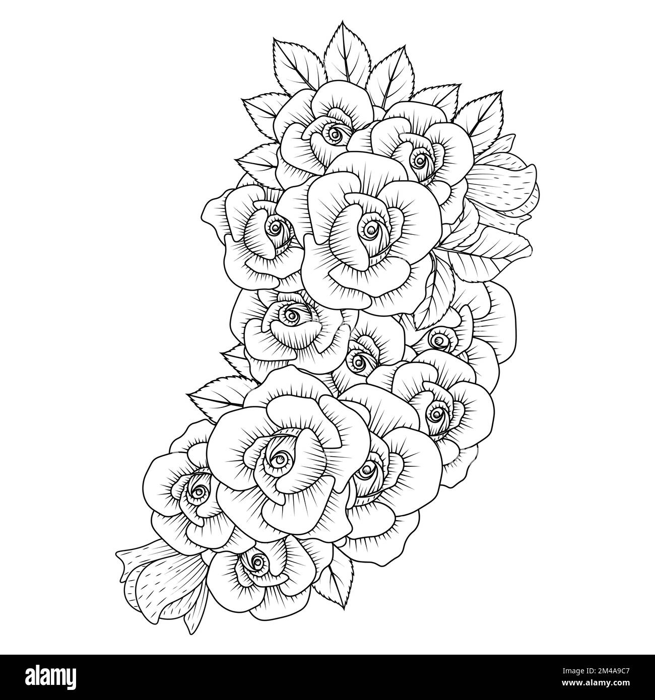 page de coloriage de fleurs de rose dessin à la ligne de pois avec ...