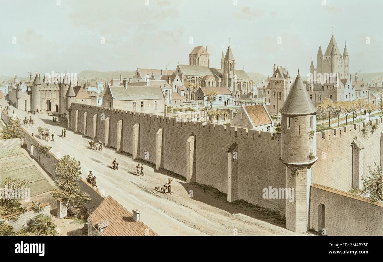 Le temple de Paris en 1450 (de gauche à droite : porte du temple de l ...